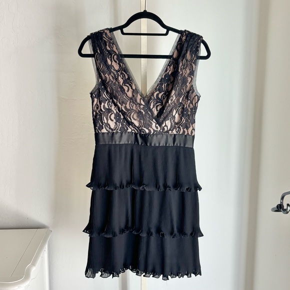 Max & Cleo | Dresses | Max Cleo Black Tan Lace Overlay Pleat Tiered ...